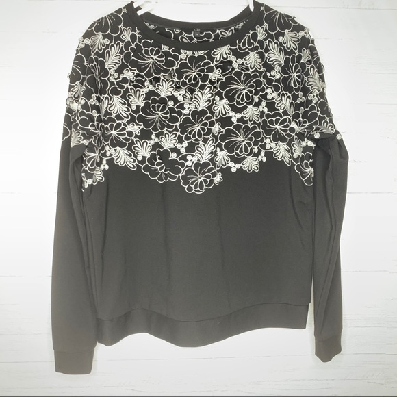 Tibi | Tops | Tibi Womens 3d Black Flowers Sweatshirts | Poshmark